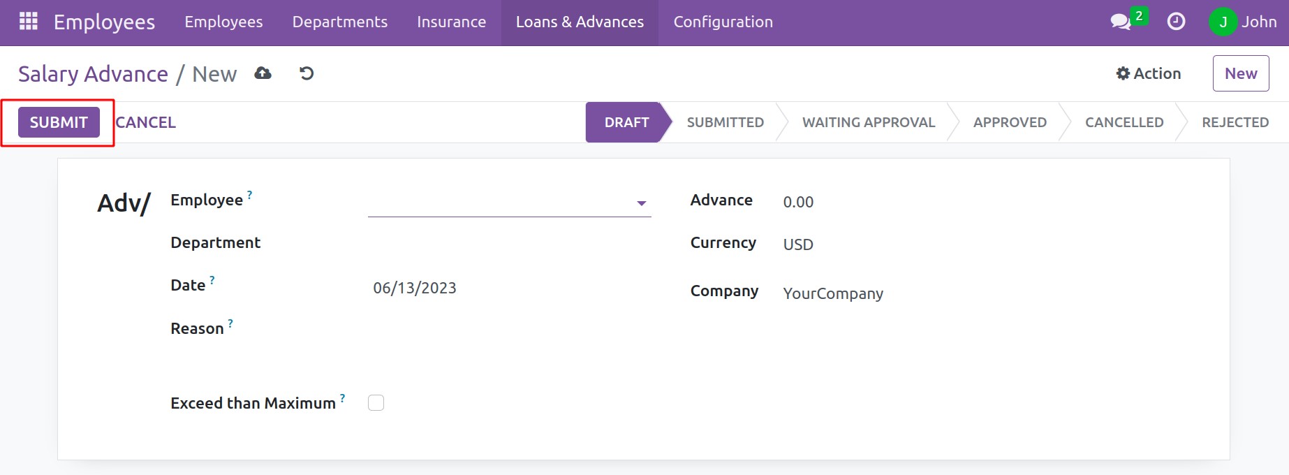 Advance Salary in Odoo 16 Open HRMS | Open HRMS Book v16
