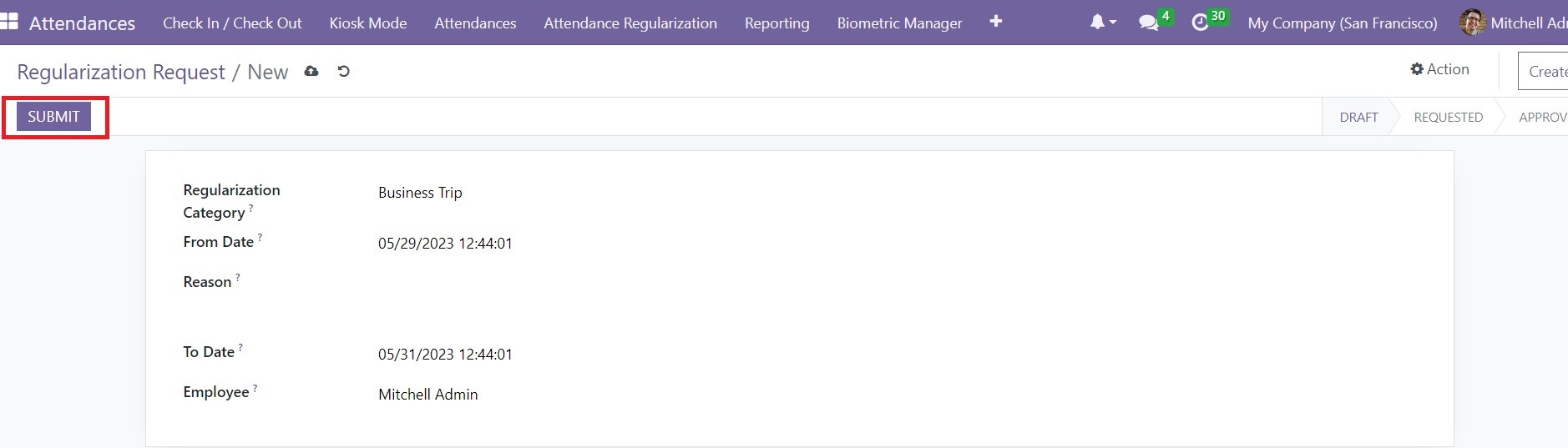 Attendance Regularization | Open HRMS Book v16