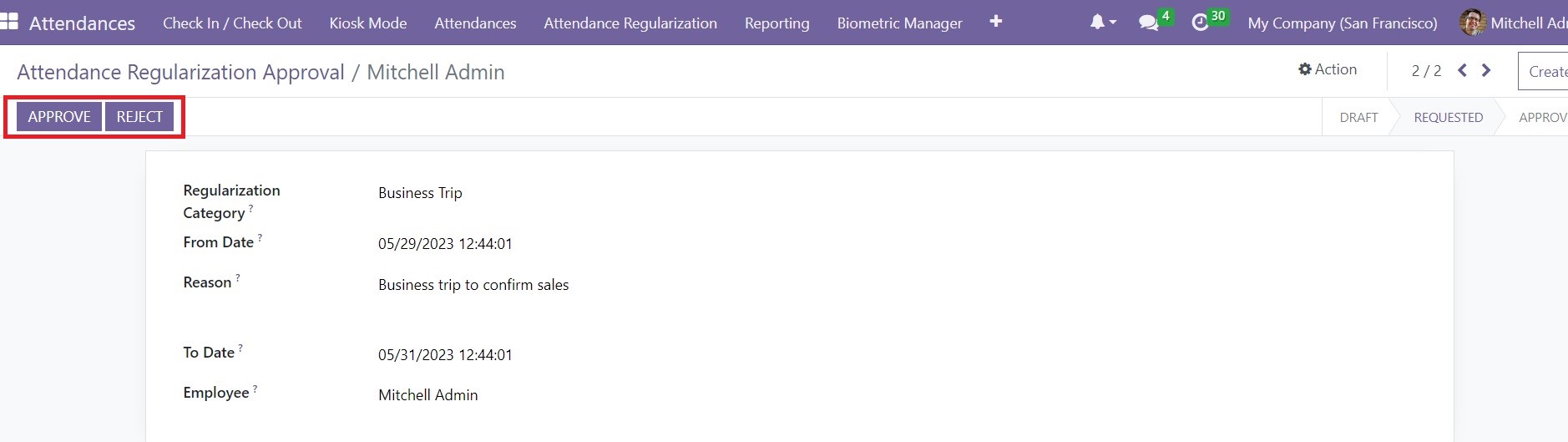 Attendance Regularization | Open HRMS Book v16