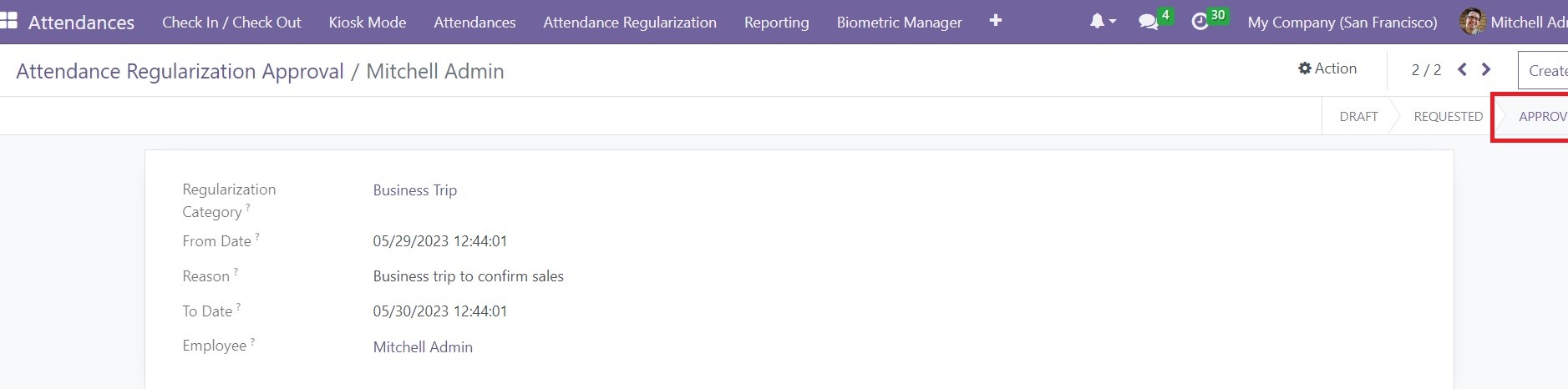 Attendance Regularization | Open HRMS Book v16