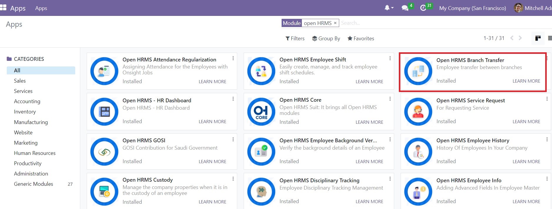 Branch Transfer | Open HRMS Book v16